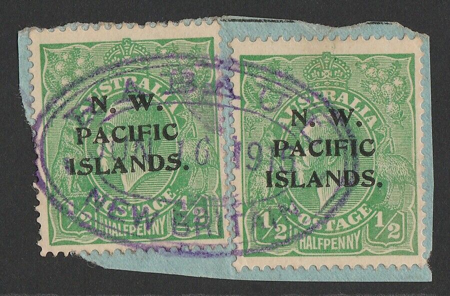 NEW GUINEA - NWPI 1915 KGV ½d types a & c, variety 'broken neck emu ...