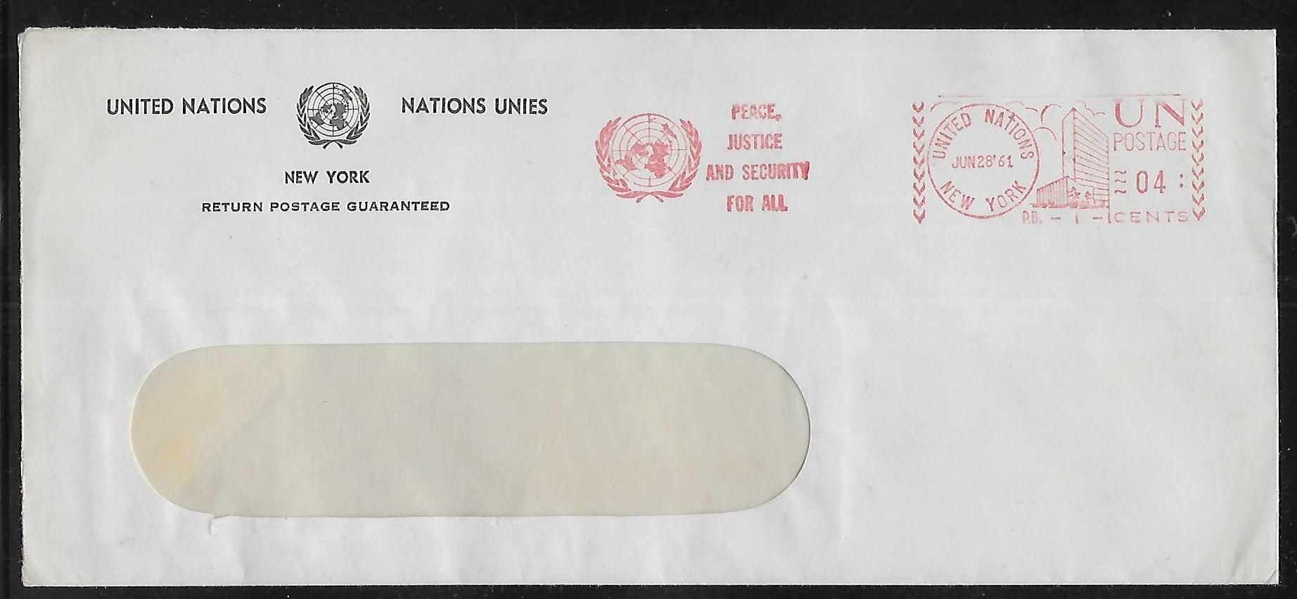 United Nations Service Cover 1961 Meter Peace Justice Slogan Ganies 2 ...