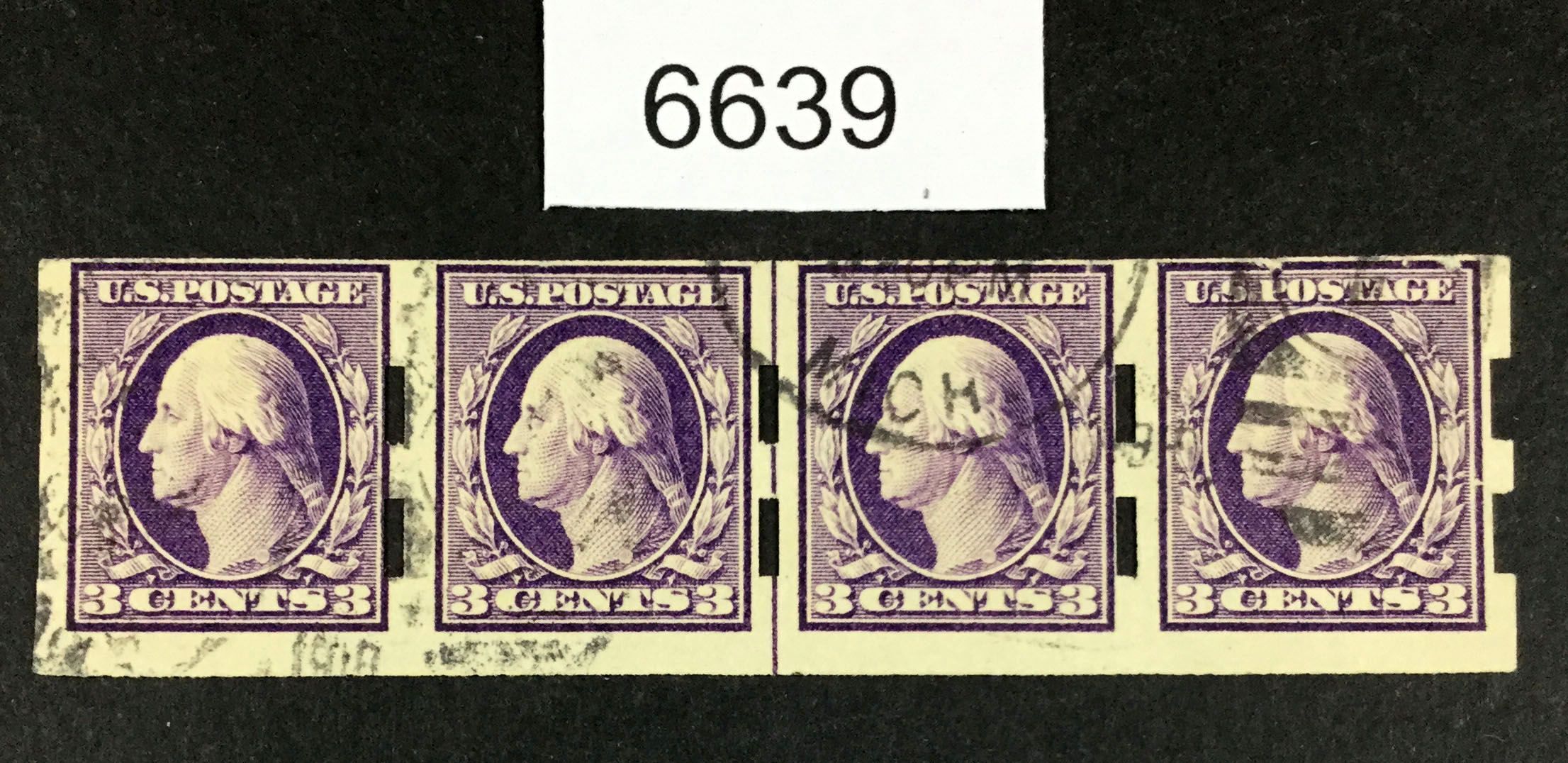 US Stamps # 483 Line Strip of 4 Schermack Type III Used LOT #A 6639 ...