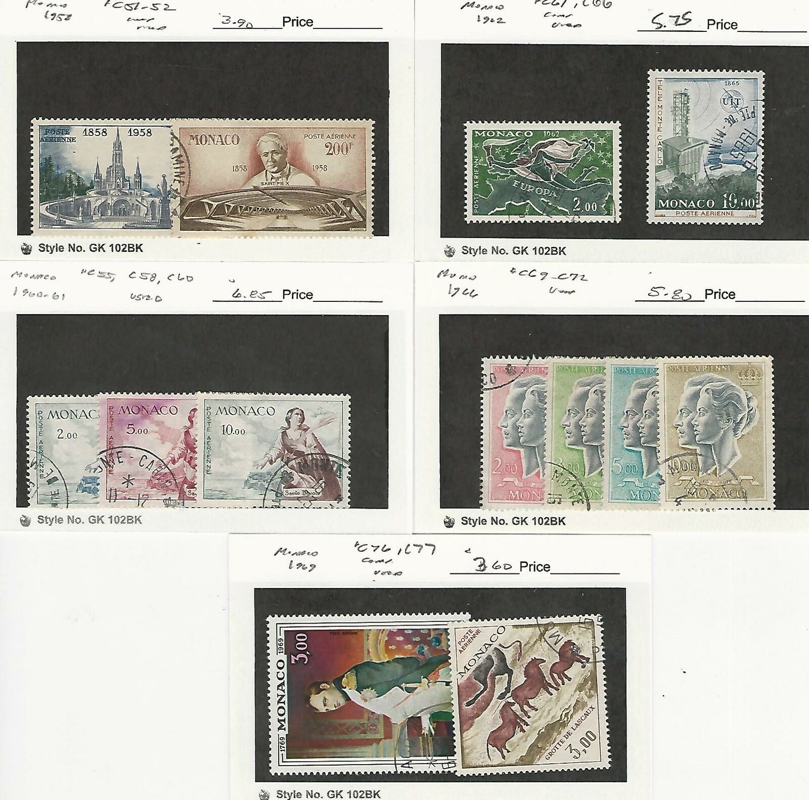 Monaco Postage Stamp, #C51-2, C55, C58, C60-1, C66, C69-72, C76-7 Used ...