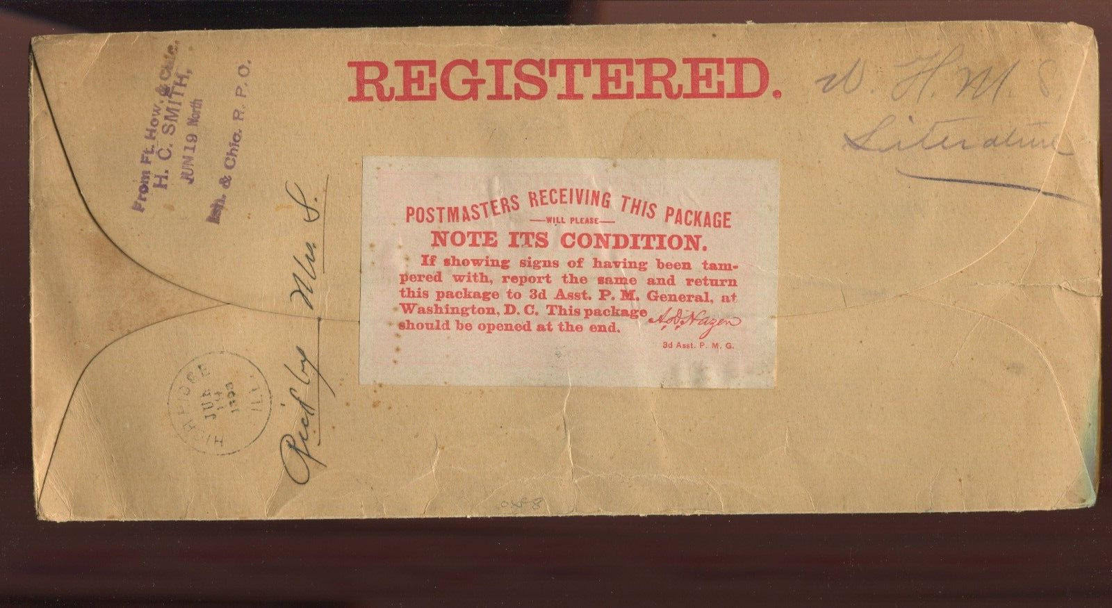 Oxf8 Post Office Seal on 1893 PO Dept Registered Mailer (OX CVR N ...