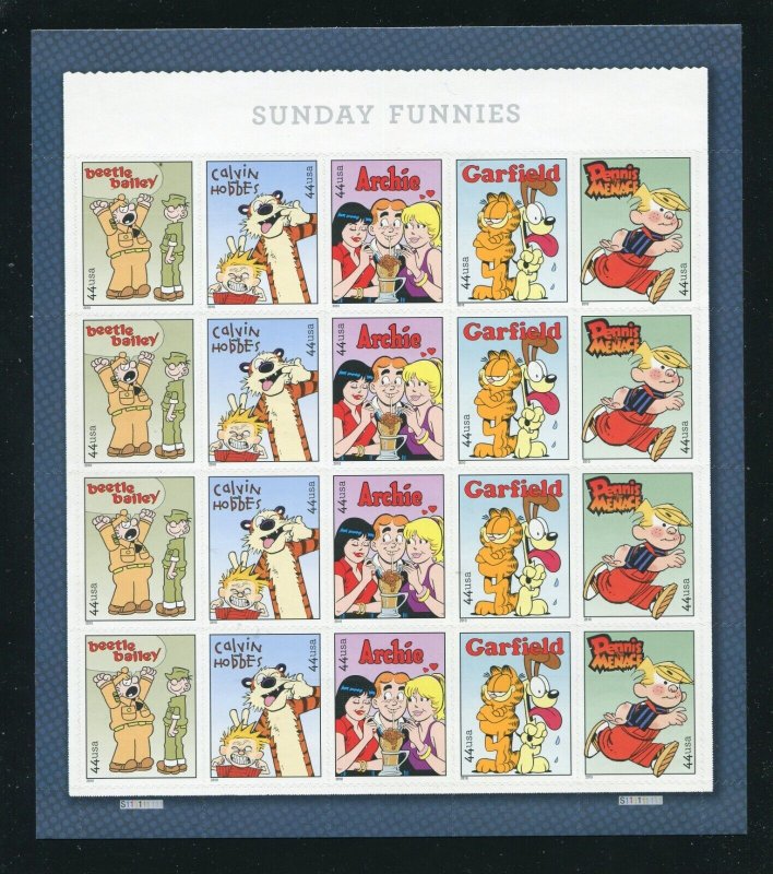 4467 - 4471 4471a Sunday Funnies Comic Strips Sheet of 20 44¢ Stamps ...