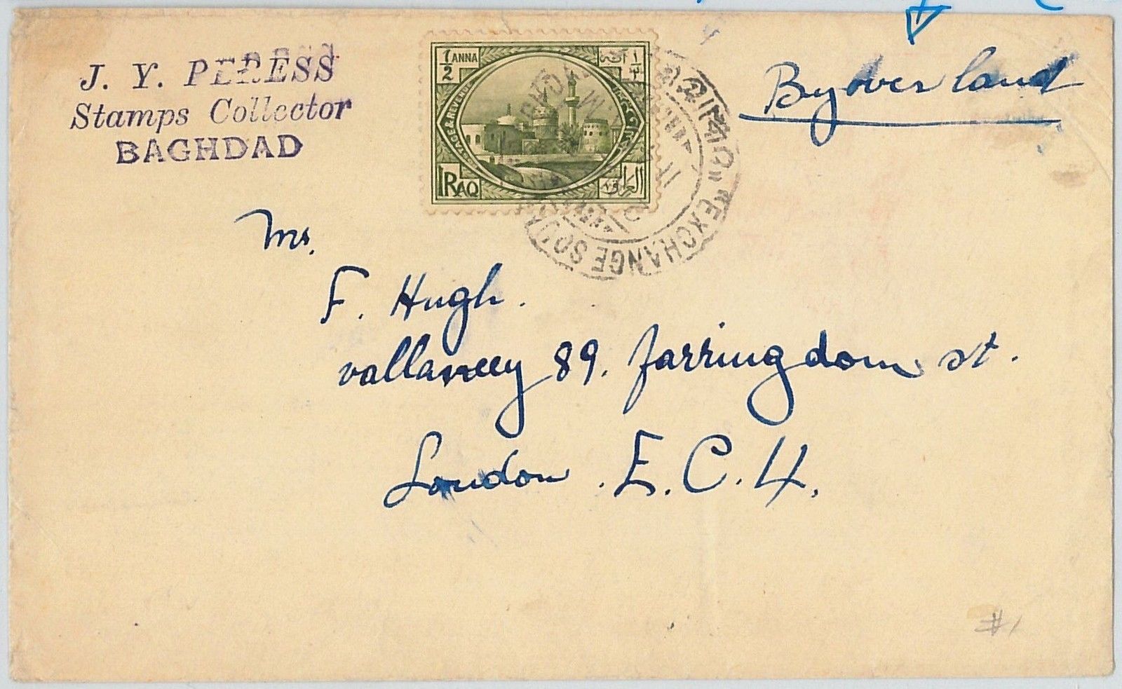 57946 - Iraq - Postal History: Cover to England - 1929 Overland Mail ...