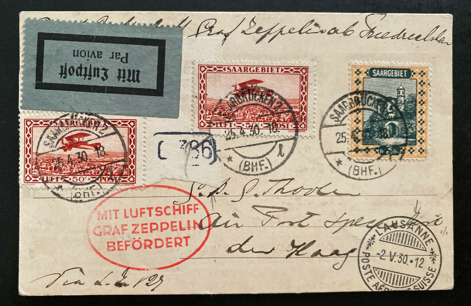 1930 Saar Germany LZ 127 Graf Zeppelin Flight RPPC Postcard Cover to Switzerland | Europe ...