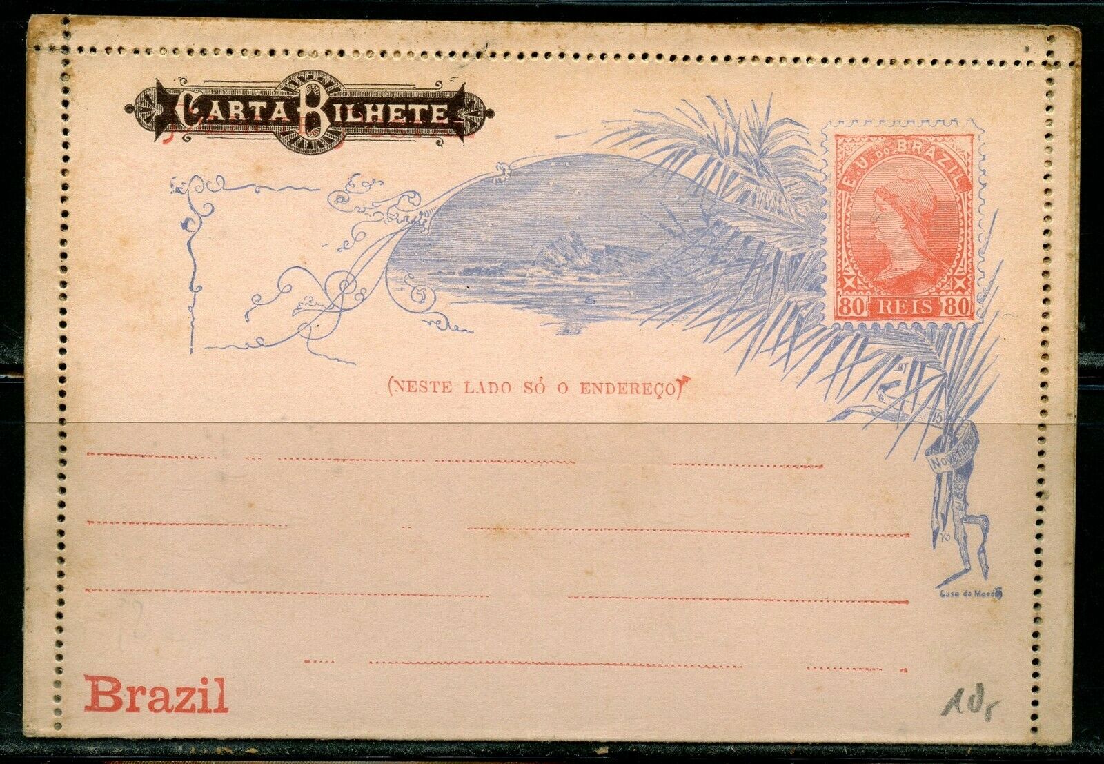 Brazil 80 Reis Mint Postal Stationery Letter Card Rhm# Cb-49Ic Rare as ...