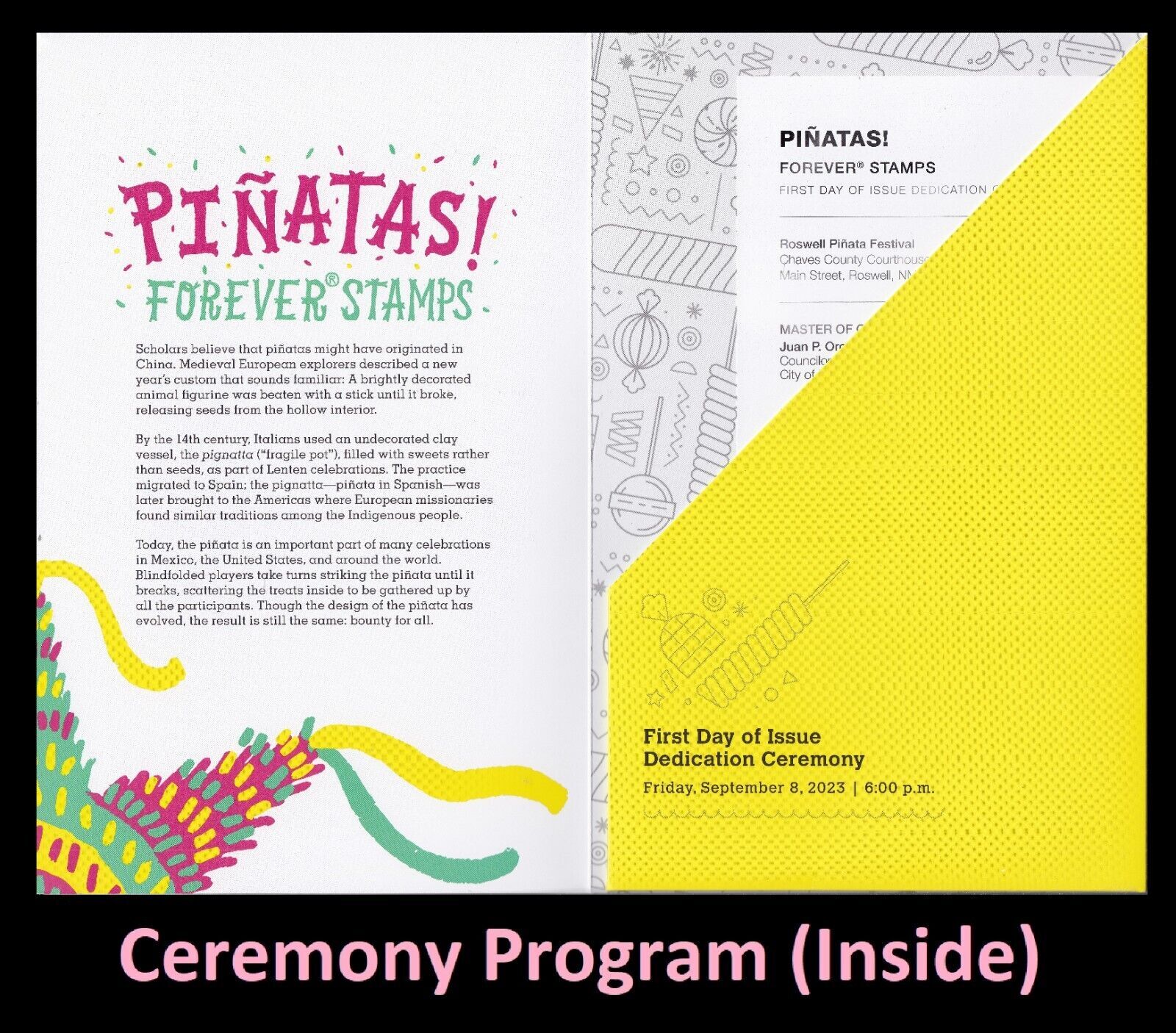 US 5814 Piñatas Pinatas 7-point Star green Ceremony Program FDC 2023 ...