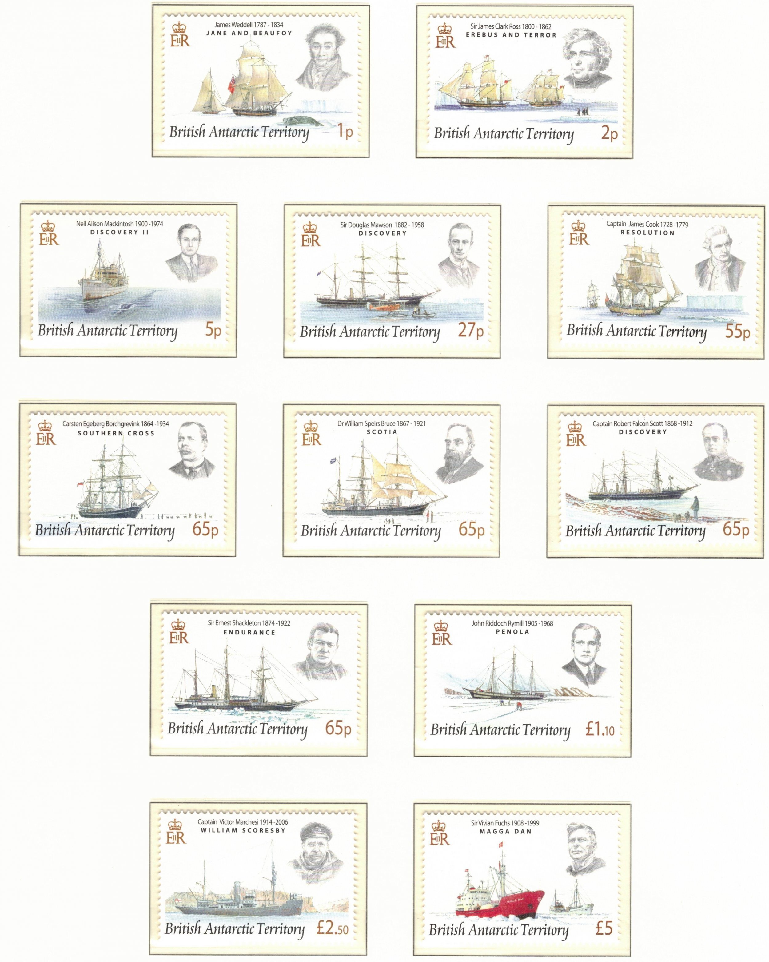 BRITISH ANTARCTIC 2008 Explorers and Ships; Scott 387-98, SG 461-72 ...