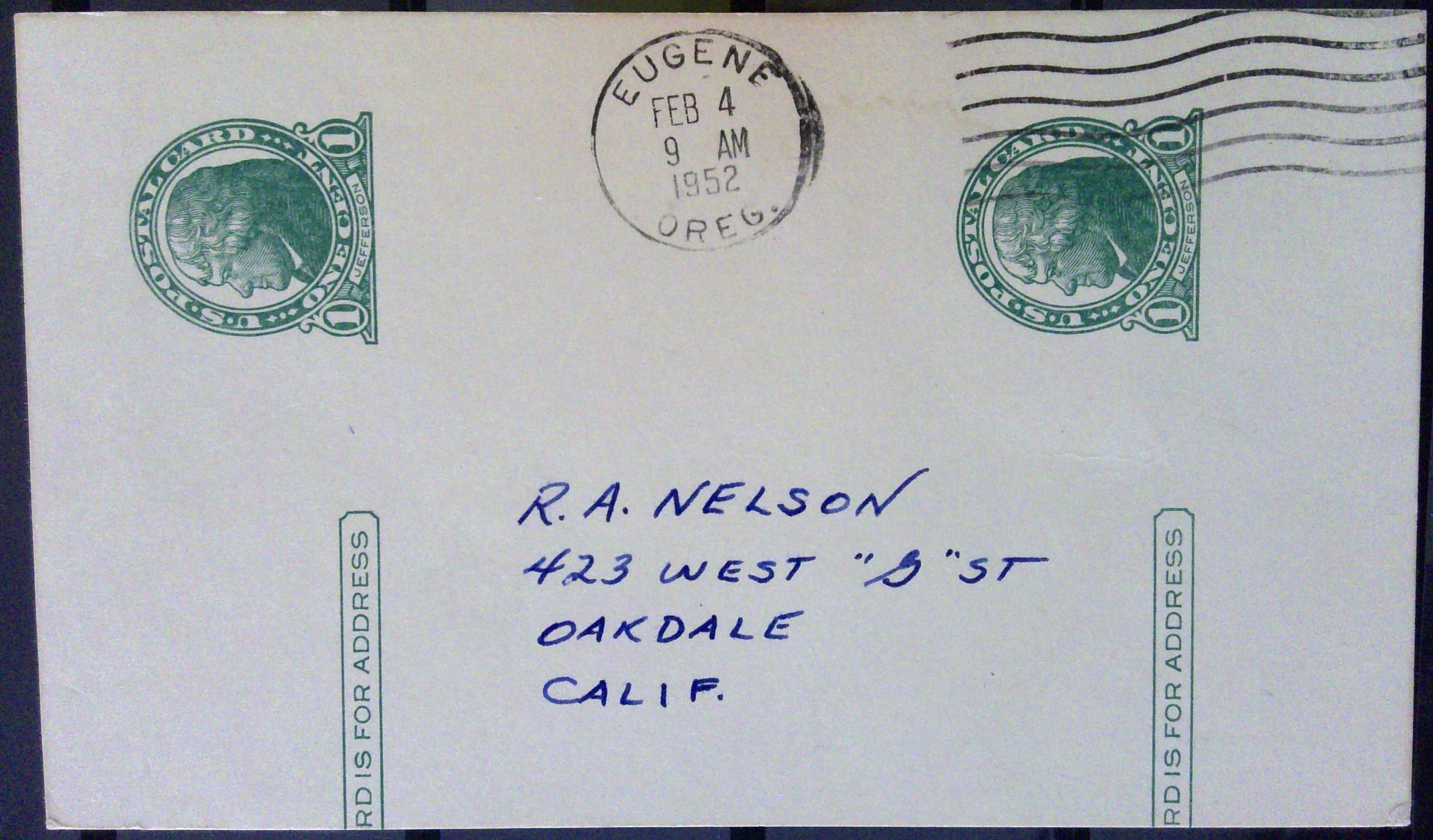 Scott#UX27 - EFO - 1c Green, buff - Die I - Jefferson - Used - 1914-16 ...