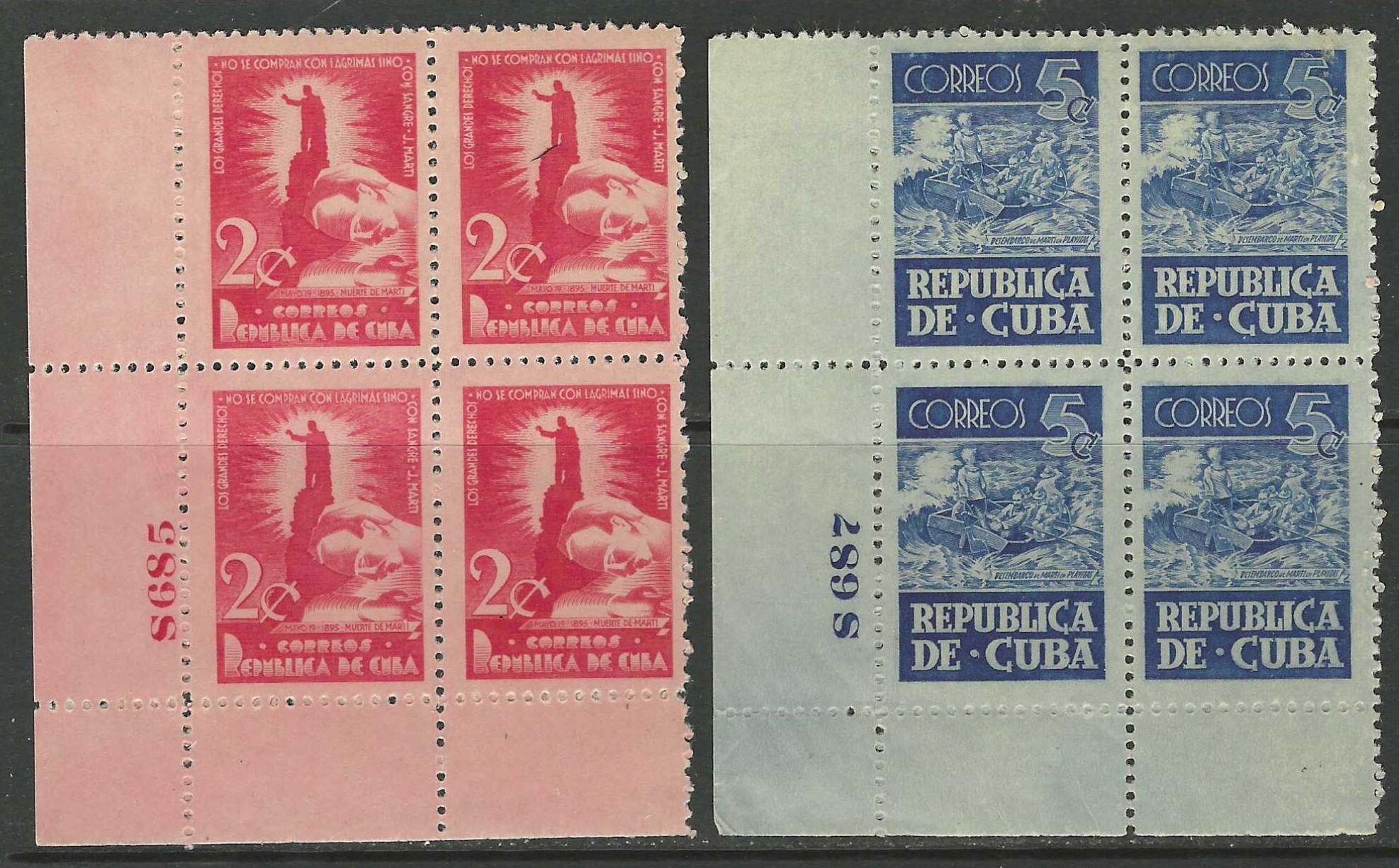 CUBA 1948 Jose Marti Death Anniversary Plate No Block of 4 Set Sc 418 ...