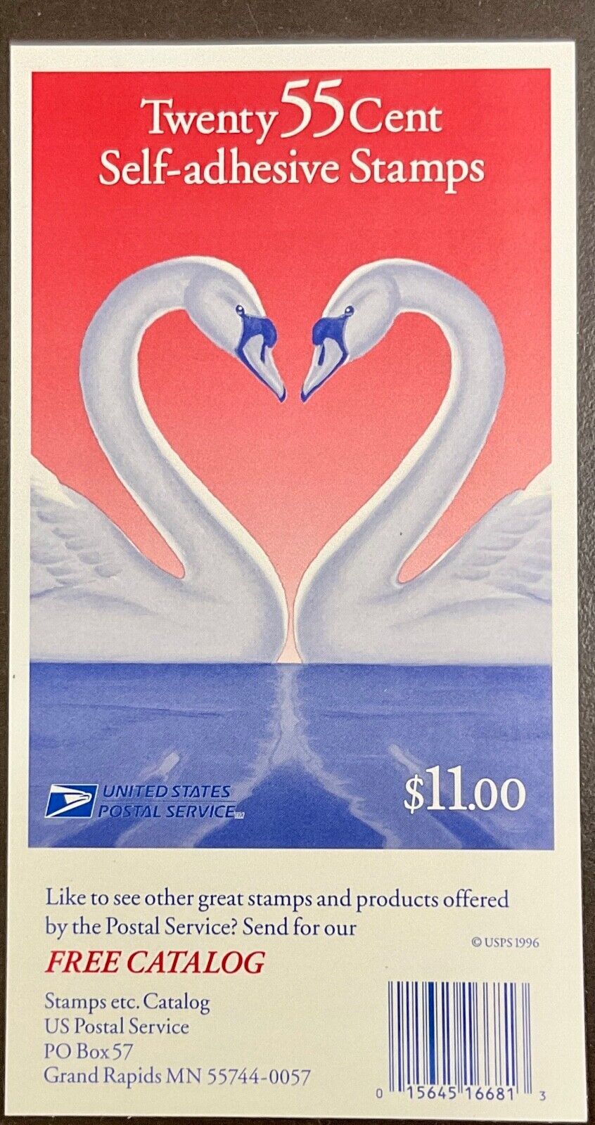 3124a Love Swans Heart 55 c MNH pane of 20 FV $11.00 1997 GREAT FOR ...