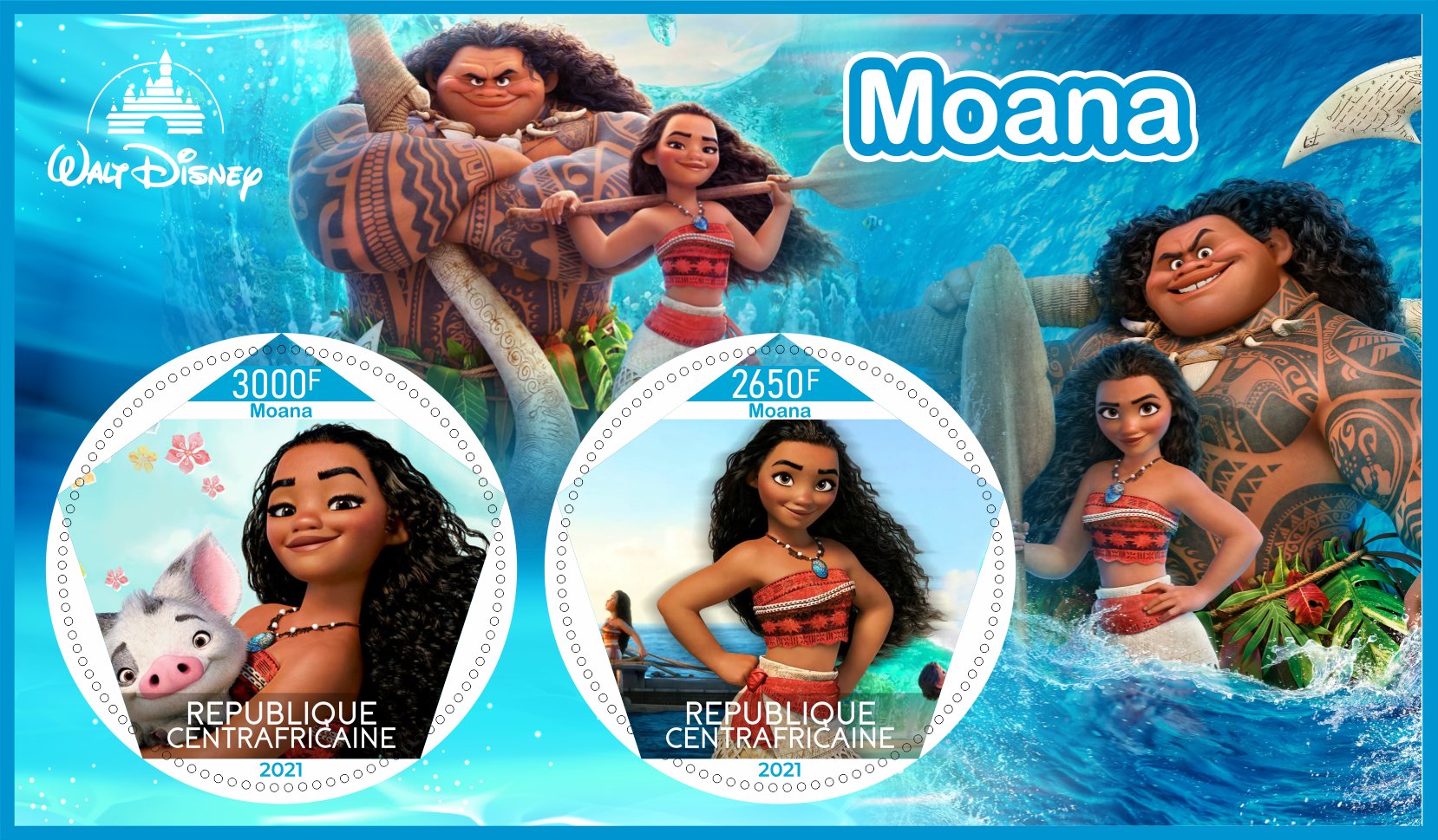 Stamps.Cartoons,Disney.Moana 1+1 sheets perf TSAR | Africa - Central ...