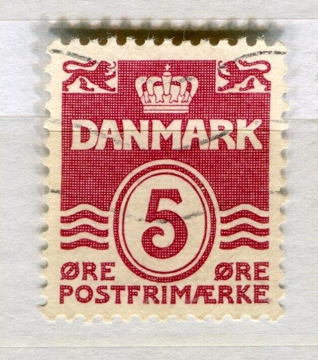 DENMARK; 1930s early Numeral Wavy Lines issue fine used 5ore. value ...