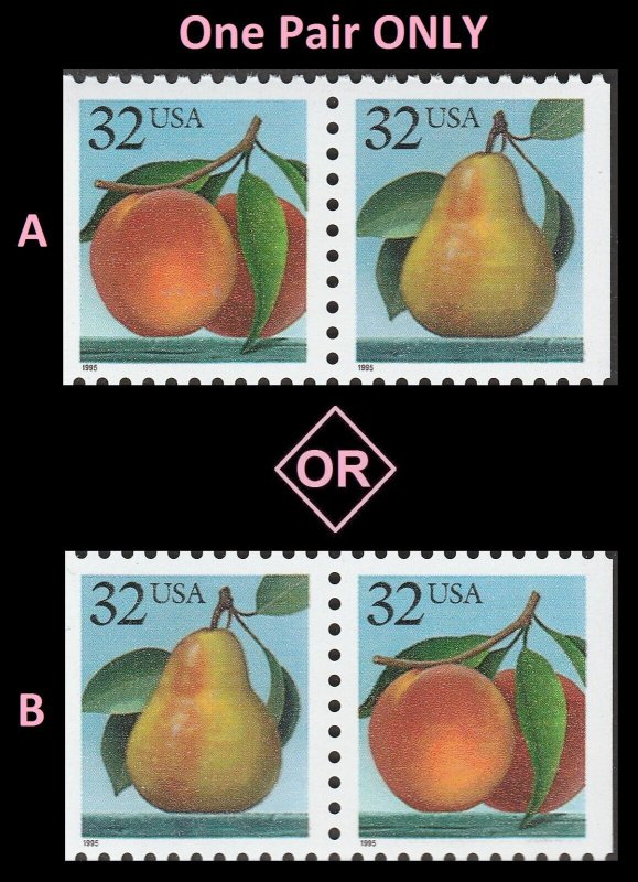 US 2487-2488 2488b Peaches & Pears 32c pair (2 stamps) MNH 1995 ...