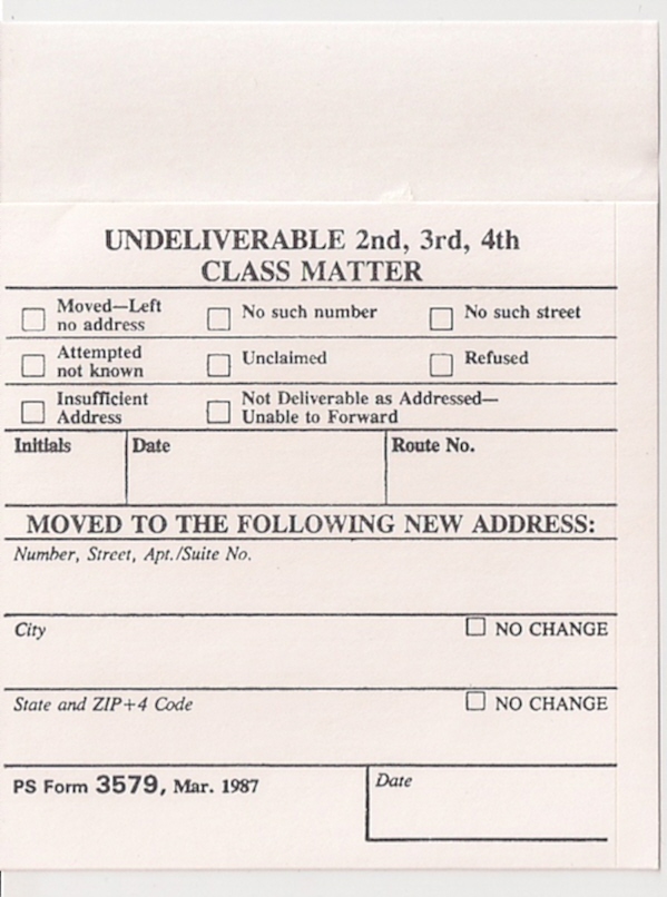 USPS self-adhesive label for 2nd 3rd & 4th Class Matter 1987 Postal ...