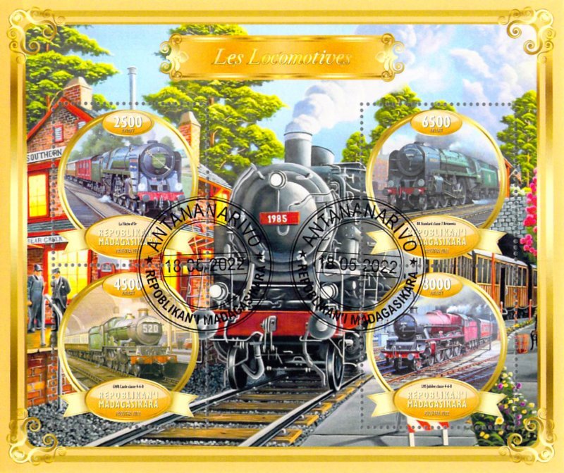 Madagascar 2022 Sheet Steam Locomotive train engine 4 values (TS0079 ...