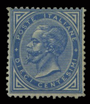 Italy #28 (Sass. 27) Cat€1,200, 1963-77 10c blue, unused (resumed) over ...