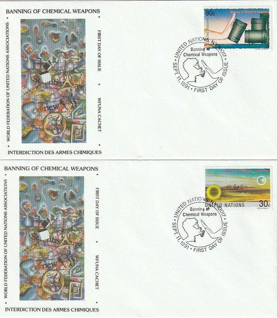 United Nations NY Ban Chemical Weapons 1991 Sc# 595-6 WFUNA Cachet ...