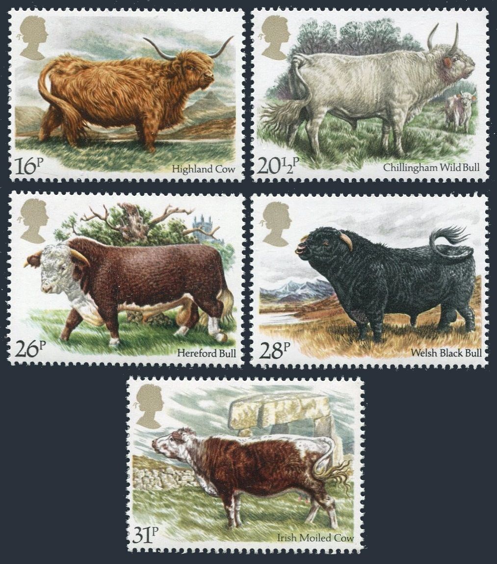 Great Britain 1044-1048, MNH. Michel 979-983. British Cattle, 1984 ...