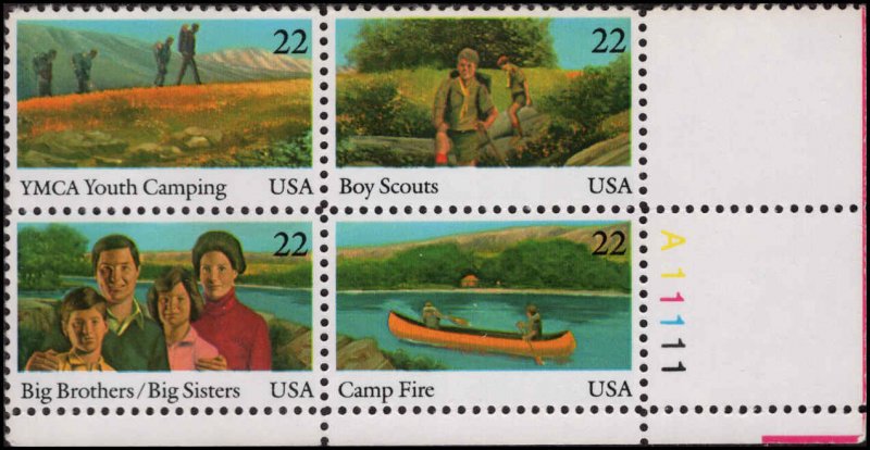 US #2160-63 INT. Youth Year MNH LR Plate Block #A11111 Durland $4.00 ...