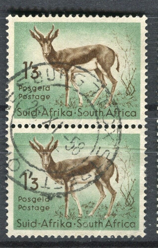 SOUTH AFRICA; 1954 early Wildlife Springbok issue 1s. 3d used PAIR ...