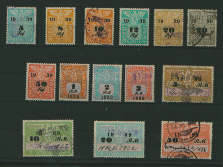 Rare and complete set of Court fee stamps from 1939 incl. reel used ...