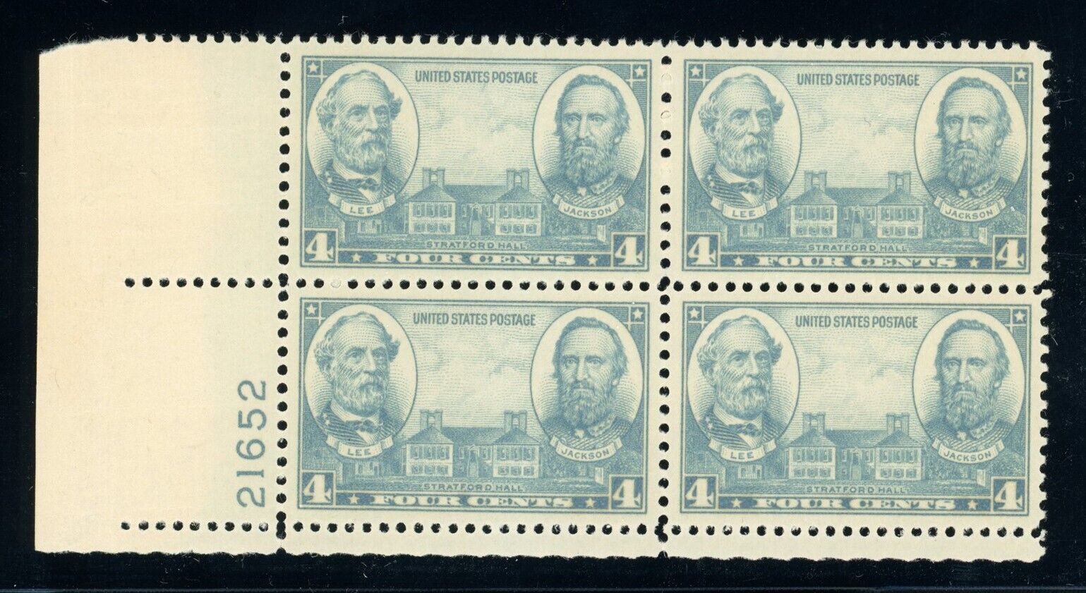 US Stamp #788 Lee & Jackson 1c - Plate Block of 4 - MNH - CV $7.50 ...