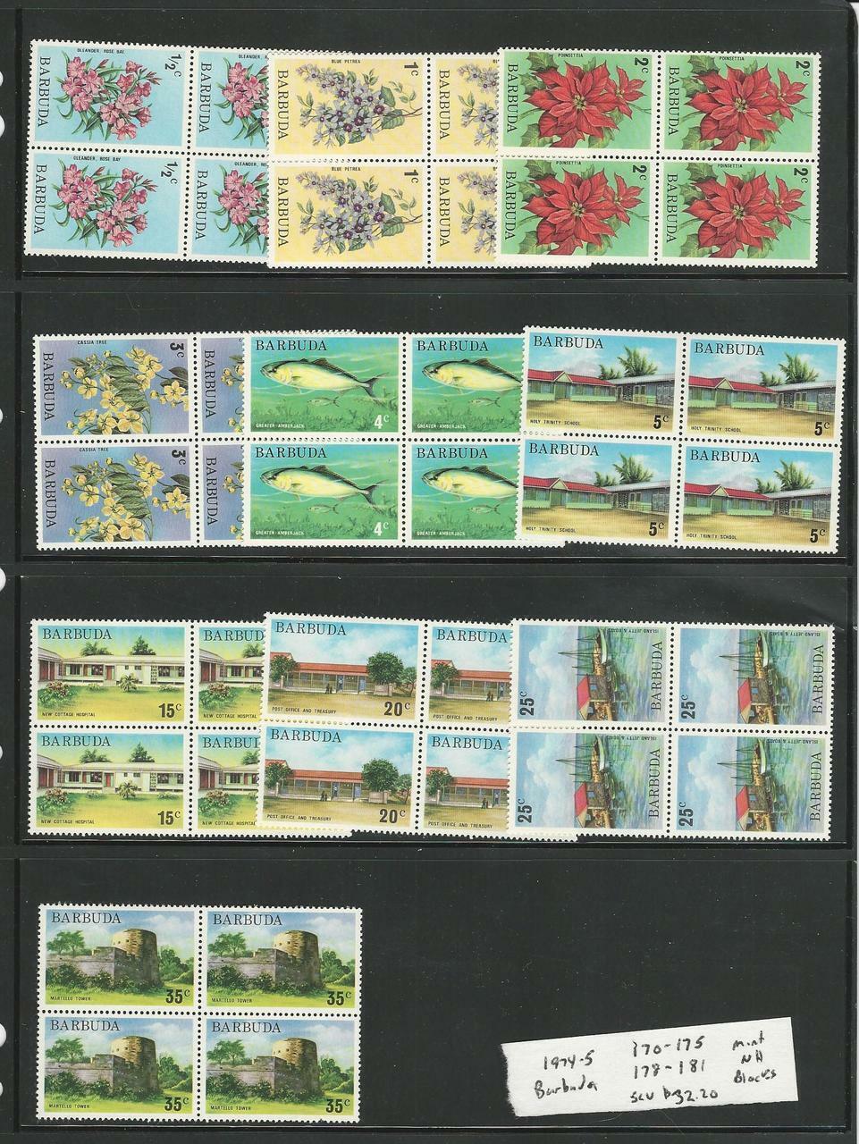 Barbuda, Postage Stamp, #170-175, 178-181 Block of 4 Mint NH, 1974, JFZ ...