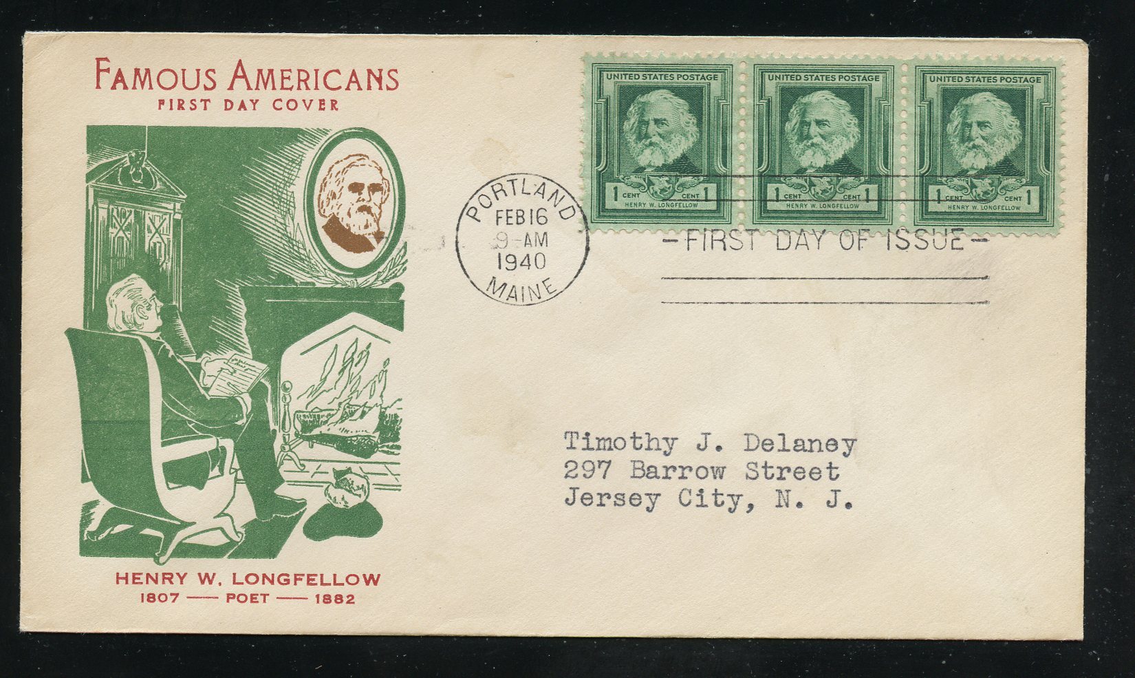 US 864 M=4 Henry Longfellow Famous American Fidelity cachet FDC ADDR ...