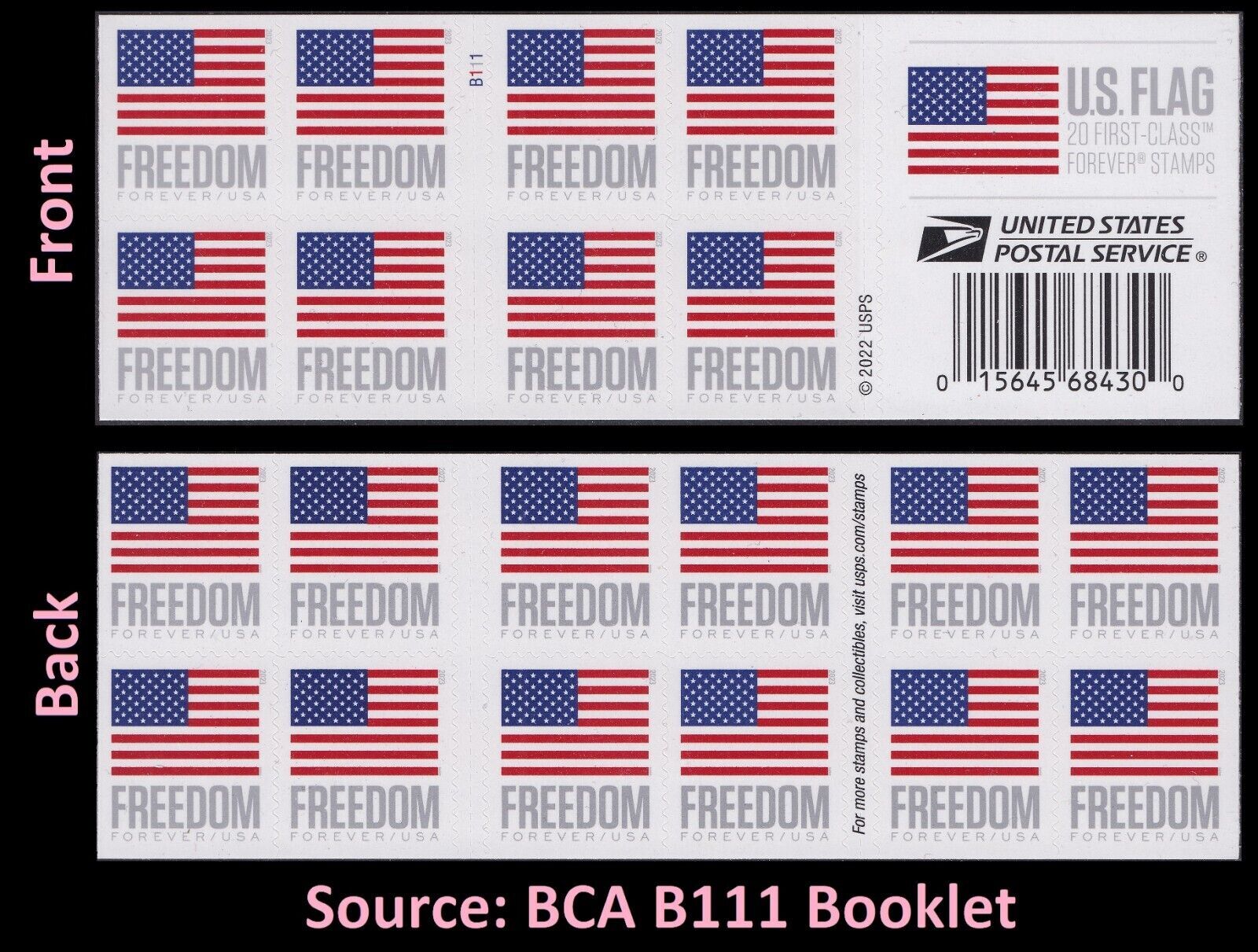 US 5791a Flag Freedom forever booklet BCA B111 (20 stamps) MNH 2023 ...