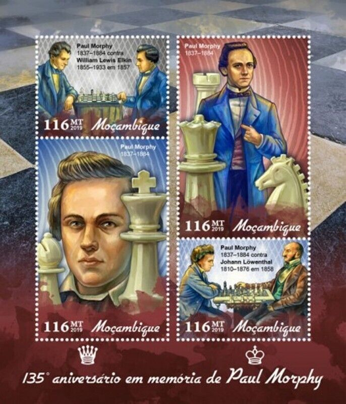 Mozambique - 2019 Paul Morphy - 4 Stamp Sheet - MOZ190126a | Africa ...