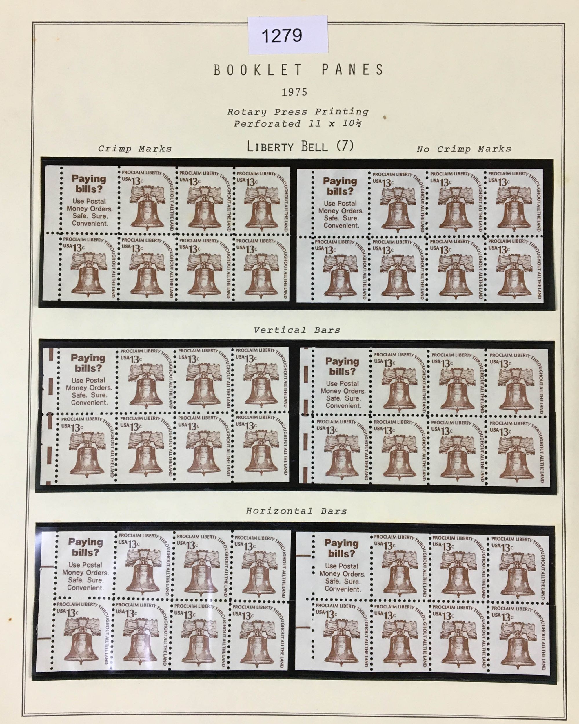 US Stamps # 1 Booklet Panes Group 1975 Mint OG $ LOT #1279 | United ...