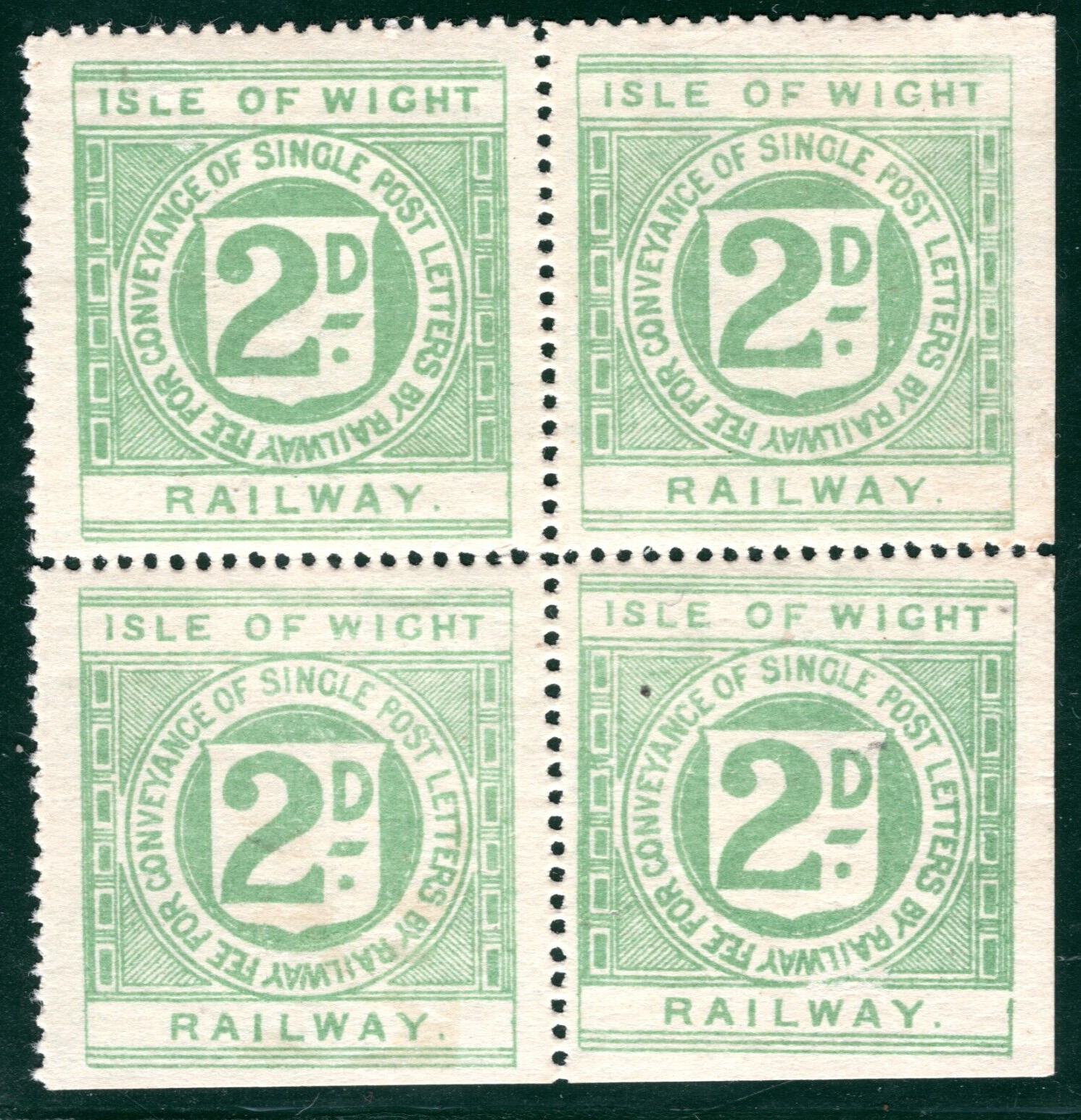 GB IOWR RAILWAY Letter Stamp 2d *ISLE OF WIGHT* BLOCK{4} Mint {samwells ...