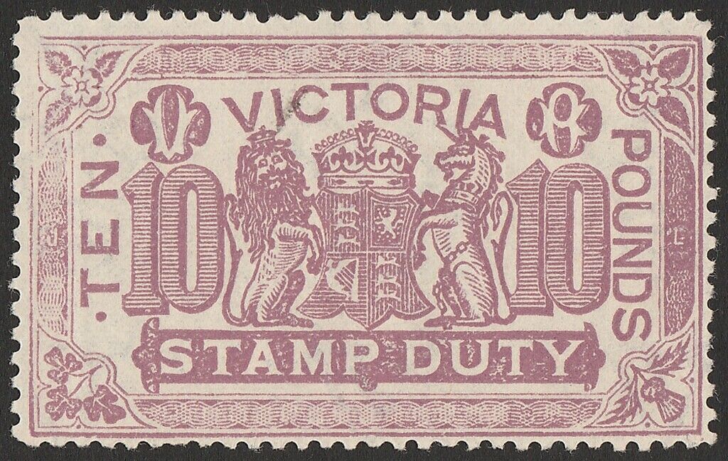 VICTORIA 1884 Stamp Duty £10 Postal Fiscal, perf 11, RARE reissued ...