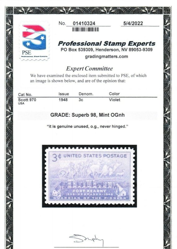 MOstamps - US #970 Mint OG NH Graded 98 with PSE Cert - Lot # MO-3539 ...