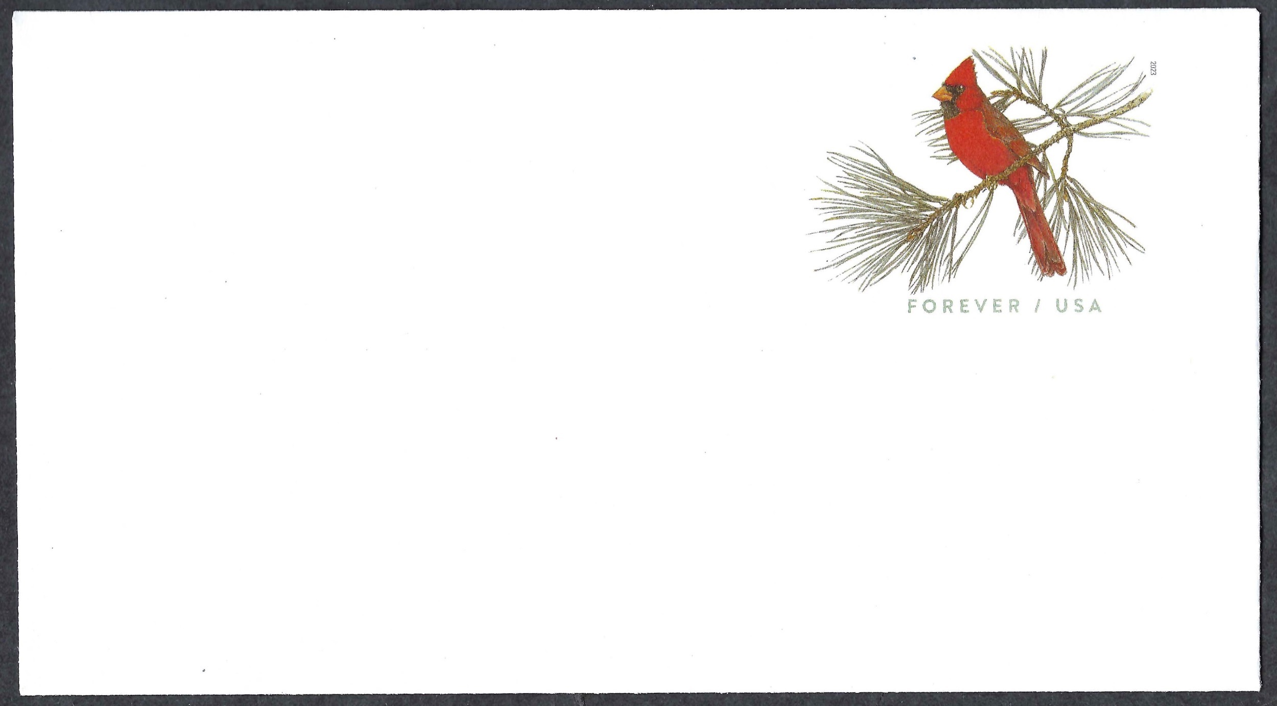 United States #U702 Forever (66¢) Northern Cardinal (2023). #6 envelope ...