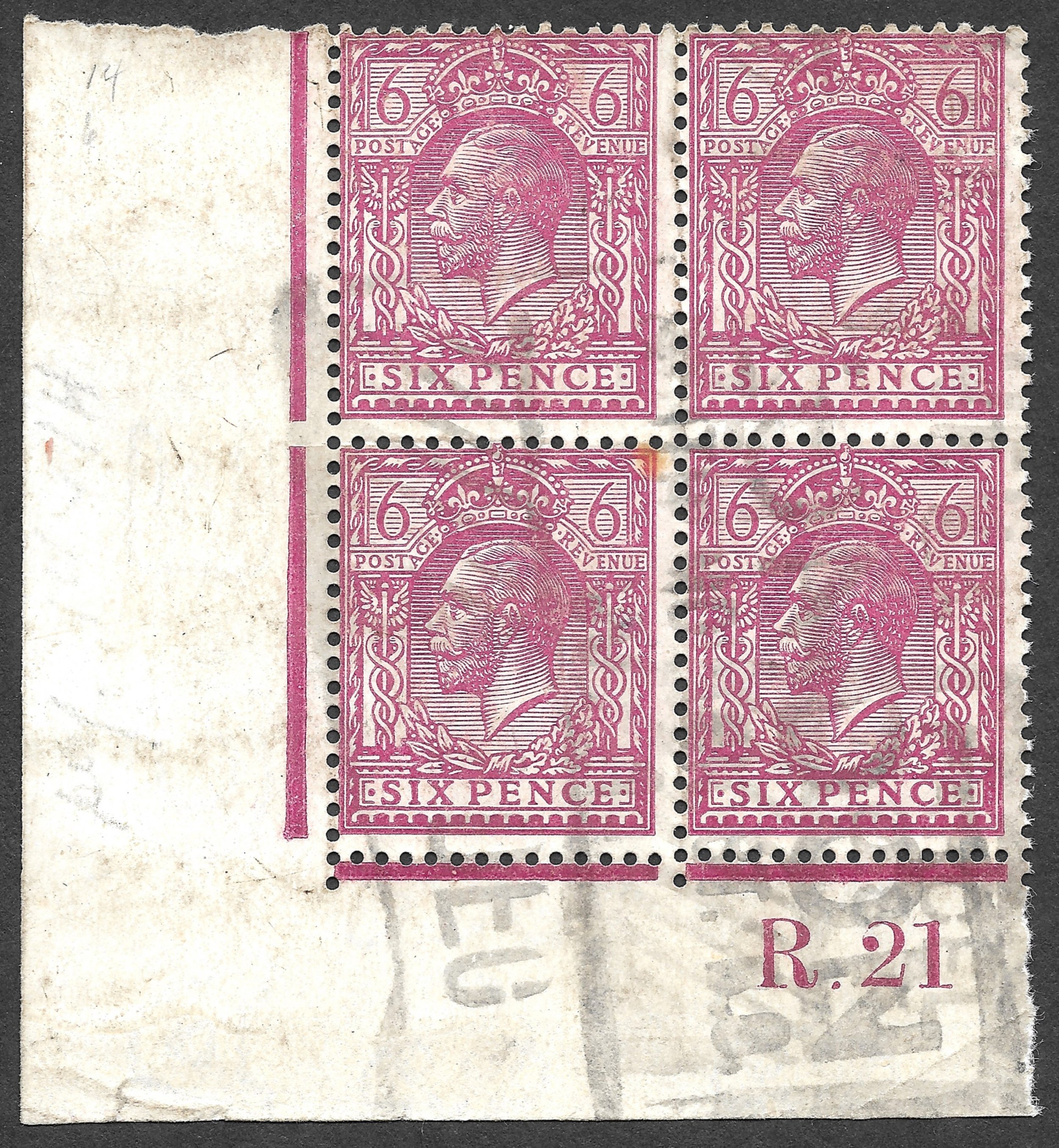 Used King George V Scott #167b Plate Numbered Block of 1912, cv $500 ...