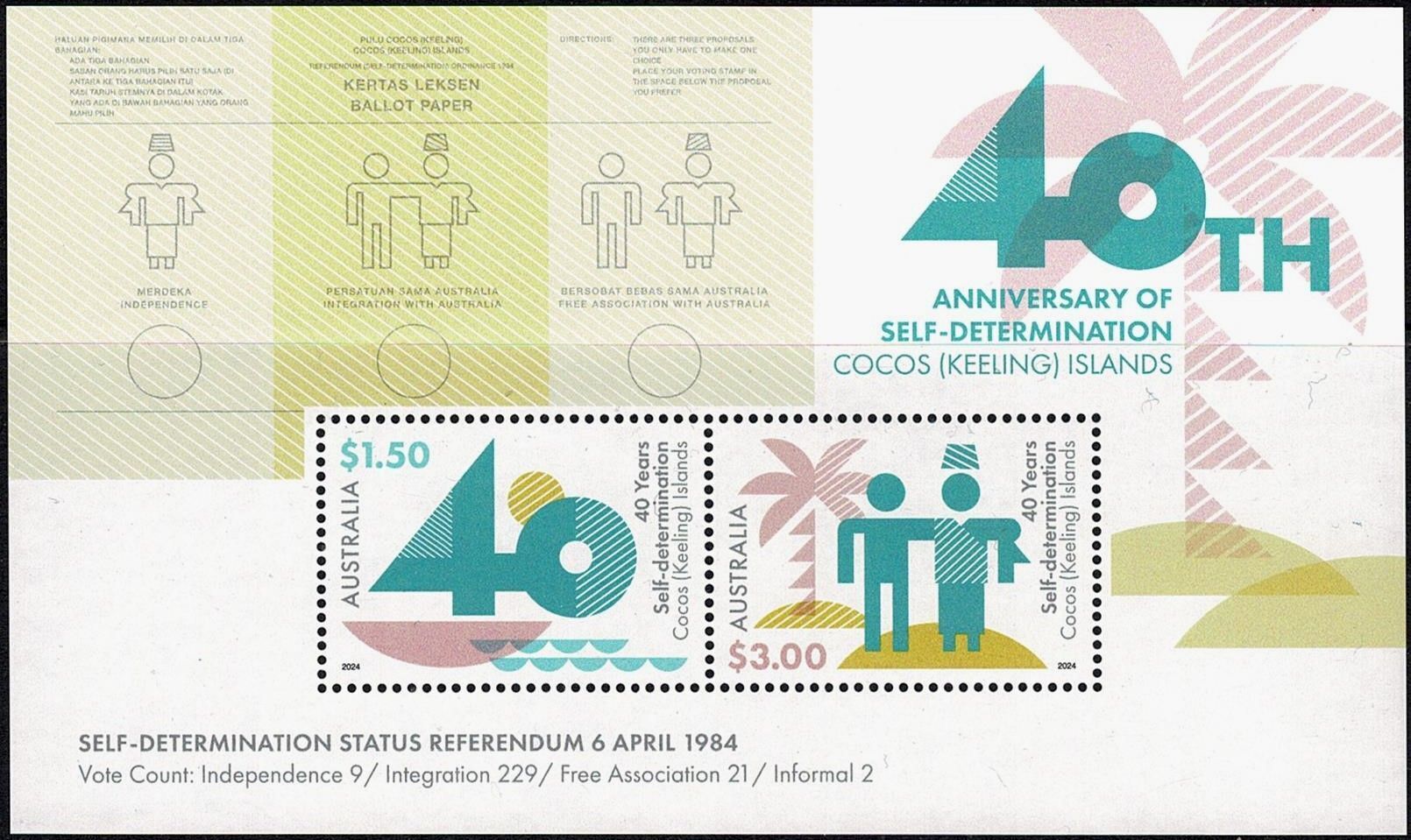 Cocos Islands 2024 40th Anniversary of Self-Determination Minisheet MNH ...