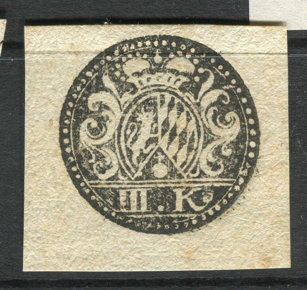 GERMANY BAVARIA 1756 early unusual Letter Stamp 3K. on small piece ...