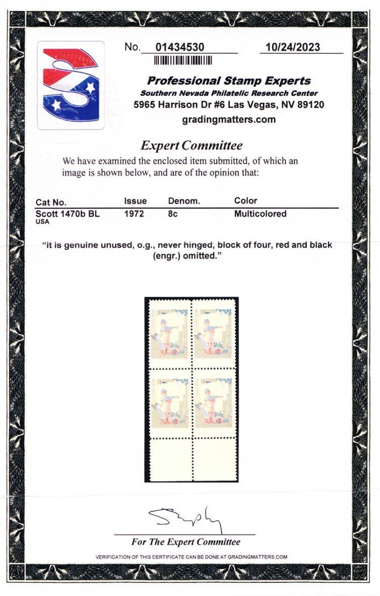 1470b, MNH 8¢ - Red & Black Colors Omitted Error SCV $1000 HIPSTAMP ...