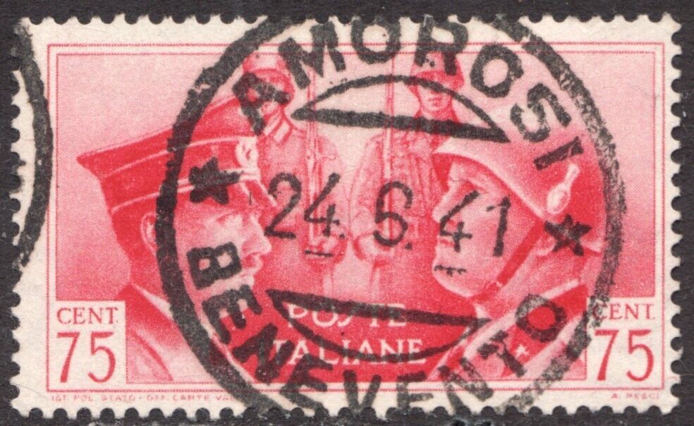 1941 Italy Sc #417 - 75¢ Hitler & Mussolini postage stamp. SOTN cancel ...