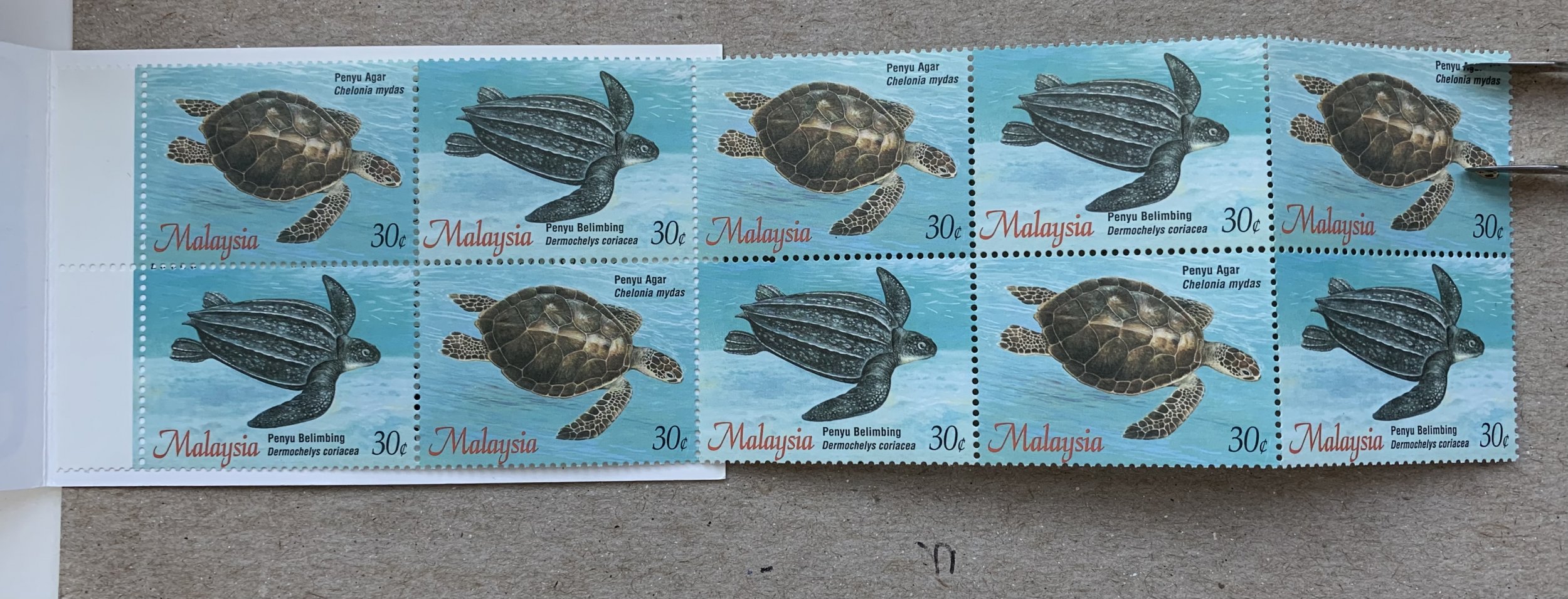 Malaysia 1995 Sea Turtles complete booklet (left side). Scott 563b, CV ...
