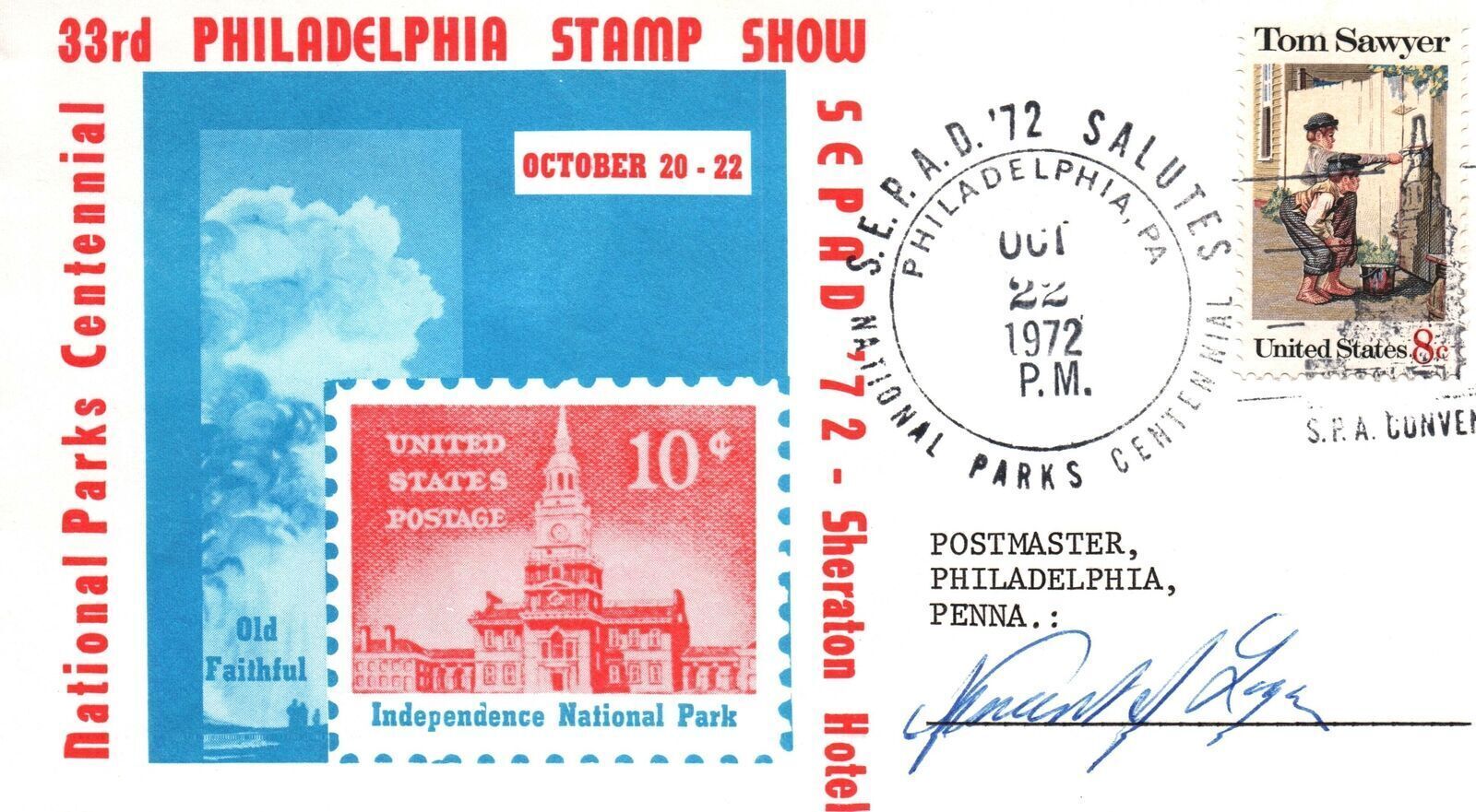 Cachet Cover 33rd Philadelphia Stamp Show Signed by Local Postmaster ...