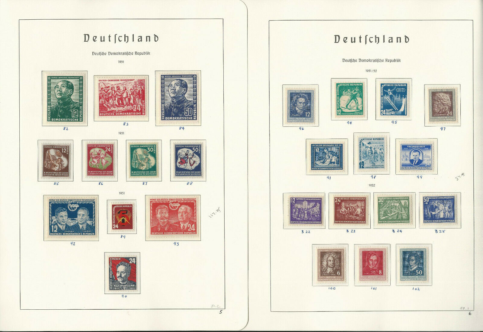 Germany DDR Stamp Collection on 4 Hingless Lighthouse Pages, 1951-53 ...