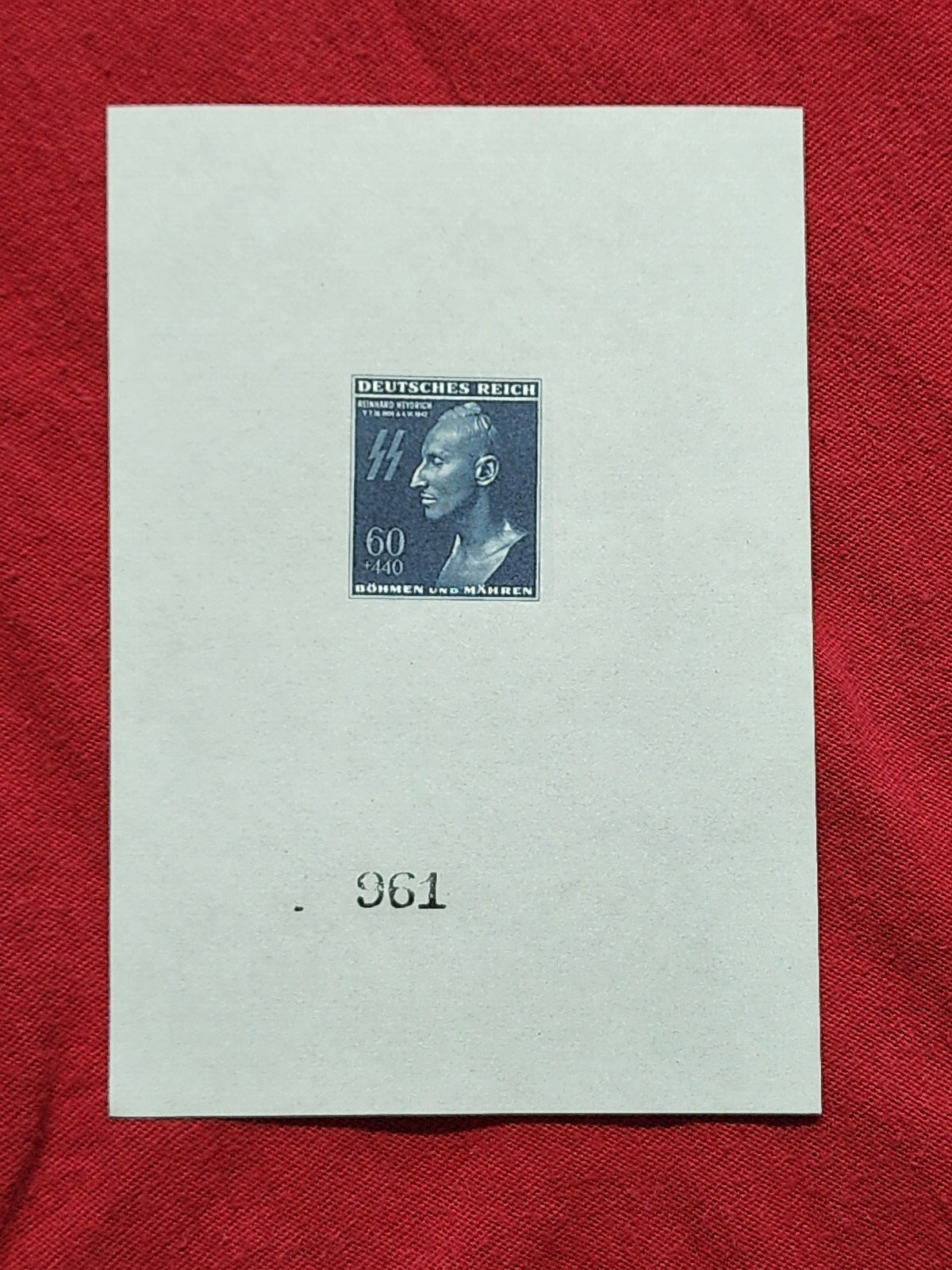 WW2 WWII German Third Reich Heinrich Heydrich death mask stamp souvenir ...