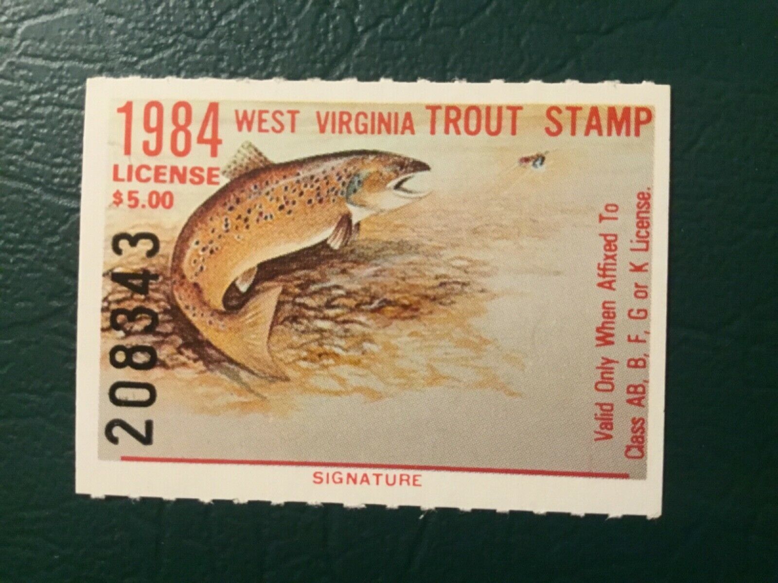 ICOLLECTZONE US West Virginia 1984 Trout Fishing Revenue Stamp VF NH ...