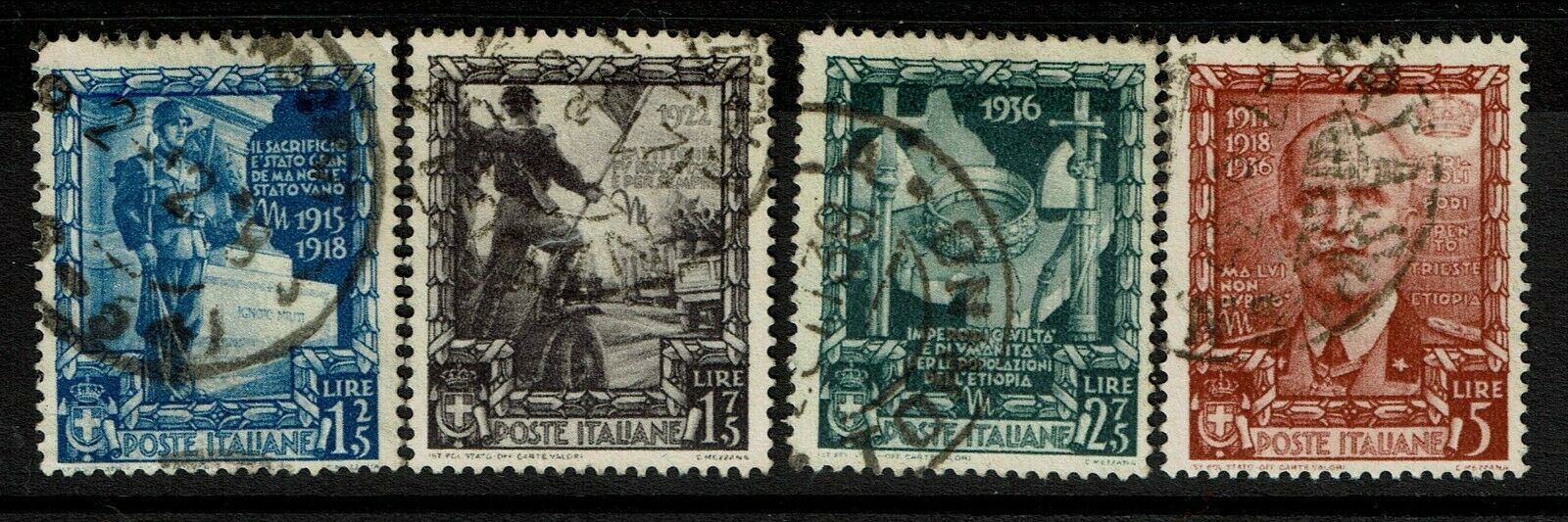 Italy SC# 406-409, Used, Hinge Remnant, 408 diag crease, see notes ...