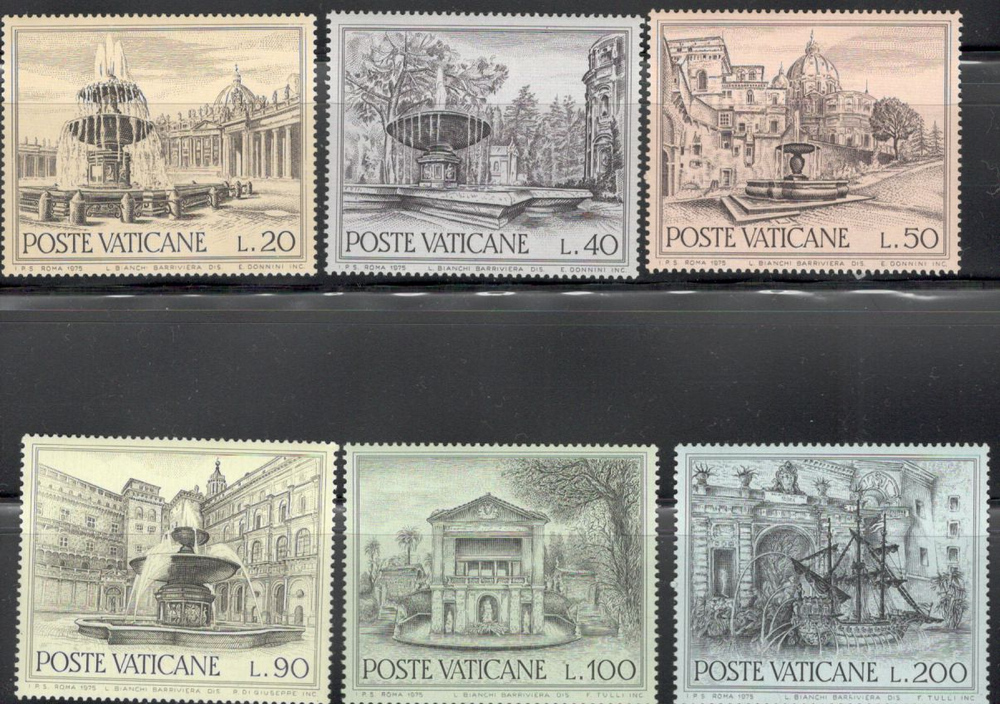 Vatican set of 6 stamps 1975 Fountains | Europe - Vatican City, Stamp ...