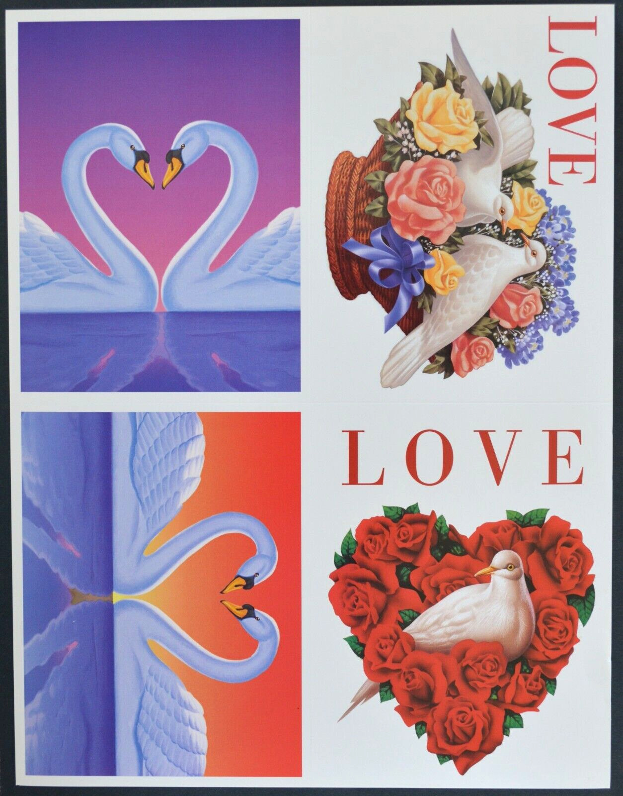 1997 US Sc. #UX279 Love postal cards, 2 sheets of 4, all different ...