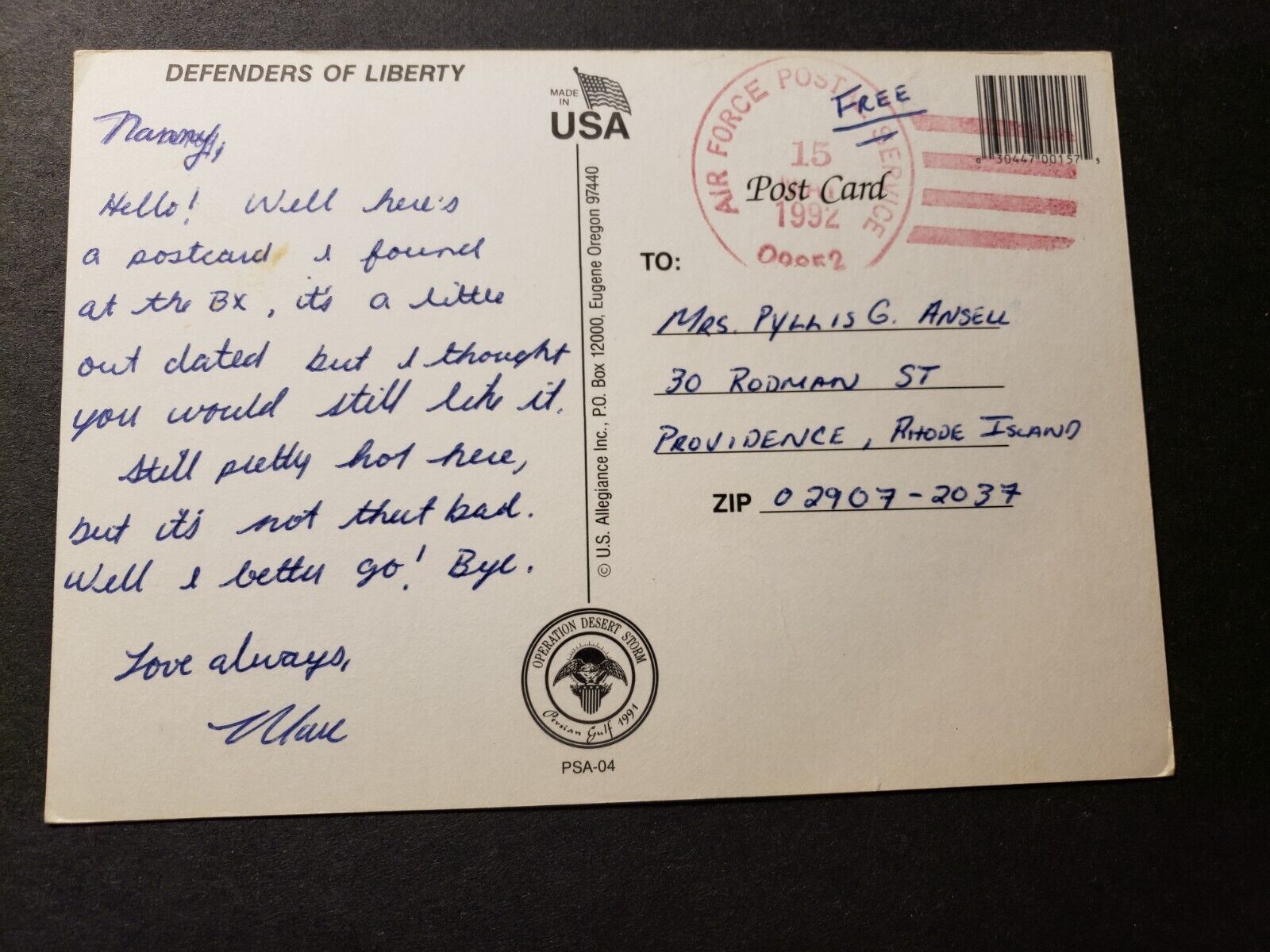 APO 09852 Riyadh, Saudi Arabia 1992 Air Force Cover Operation Desert ...