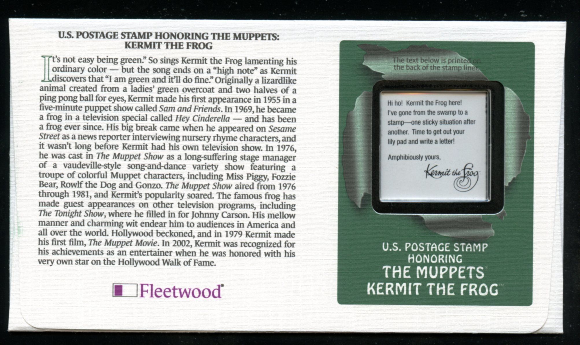 US 3944a Jim Henson Muppets Kermit The Frog UA Fleetwood cachet FDC ...